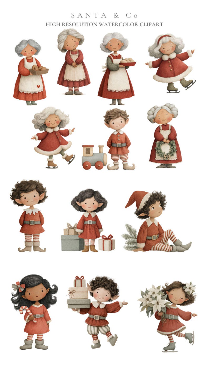 Whimsical Christmas Clipart: Santa's Helpers, Elves, Animals (PNG ...