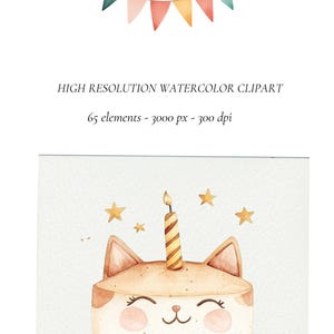 Watercolor Cats Birthday Clipart: Pastel Kittens Party (PNG) - Etsy