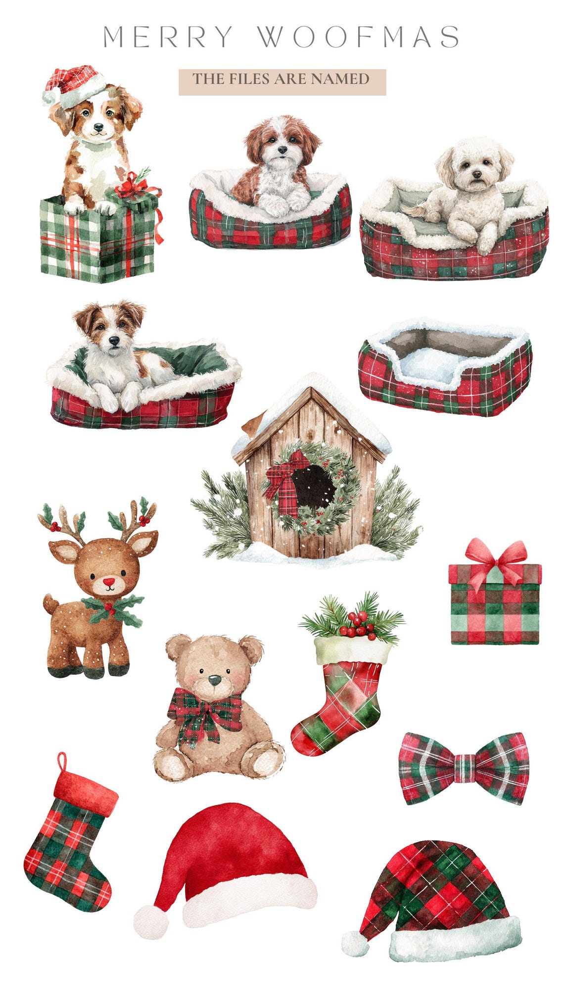 Christmas Dogs Clipart Bundle: Watercolor Puppy Breeds, Xmas Party PNG ...