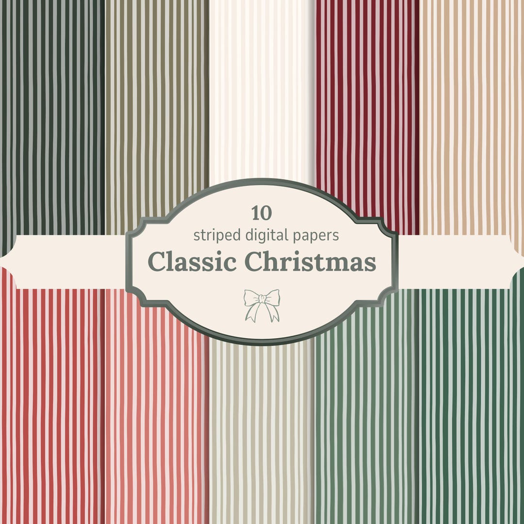 Christmas Stripes Digital Paper: Vintage Holiday Patterns (digital ...