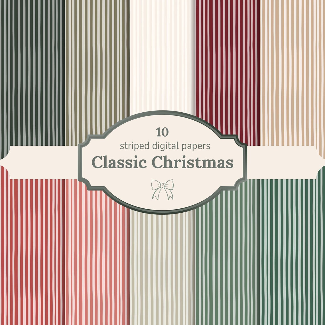 Christmas Stripes Digital Paper: Vintage Holiday Patterns (digital ...
