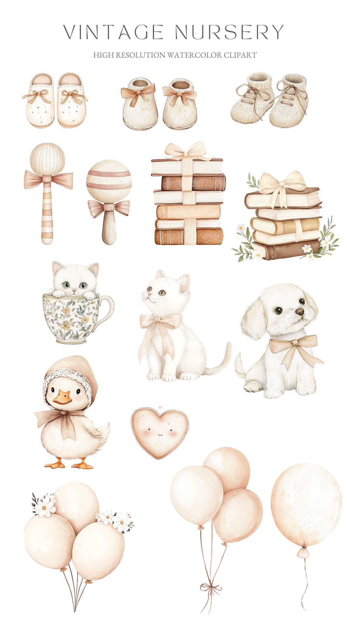 Vintage Nursery Clipart: Grandmillennial Baby Watercolor (digital ...