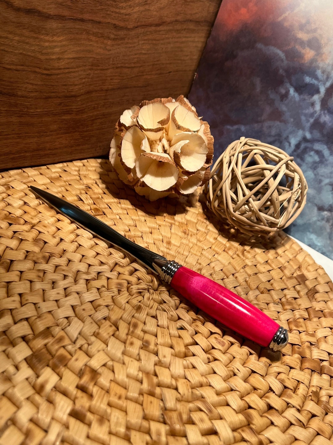 L6 Hand Turned Pink Box Elder Burl and Chrome Metal Letter Opener ...