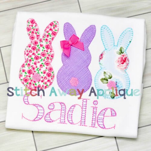 Easter Bunny Machine Applique Design With Flowers Digital - Etsy