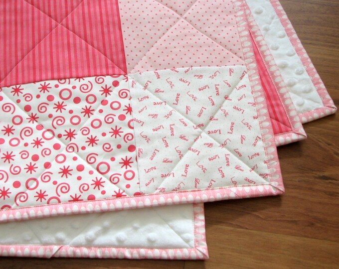 Patchwork Baby Quilt, Baby Girl Quilt, Pink and White Crib Quilt, 33x38 ...
