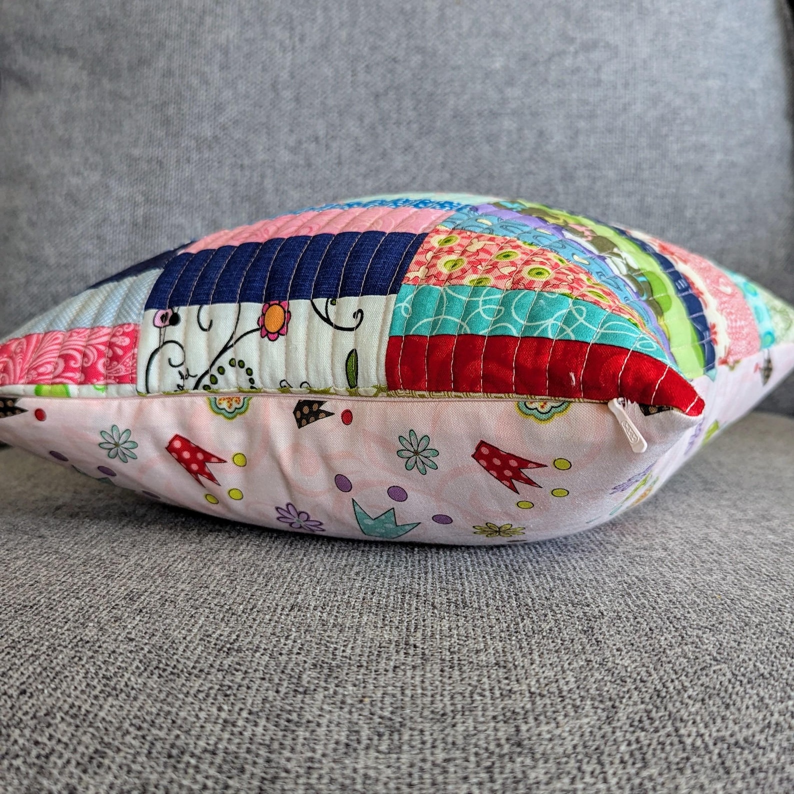 Quilted Pillow Cover, Pink Princess Pillow Cover 12x12, Patchwork ...