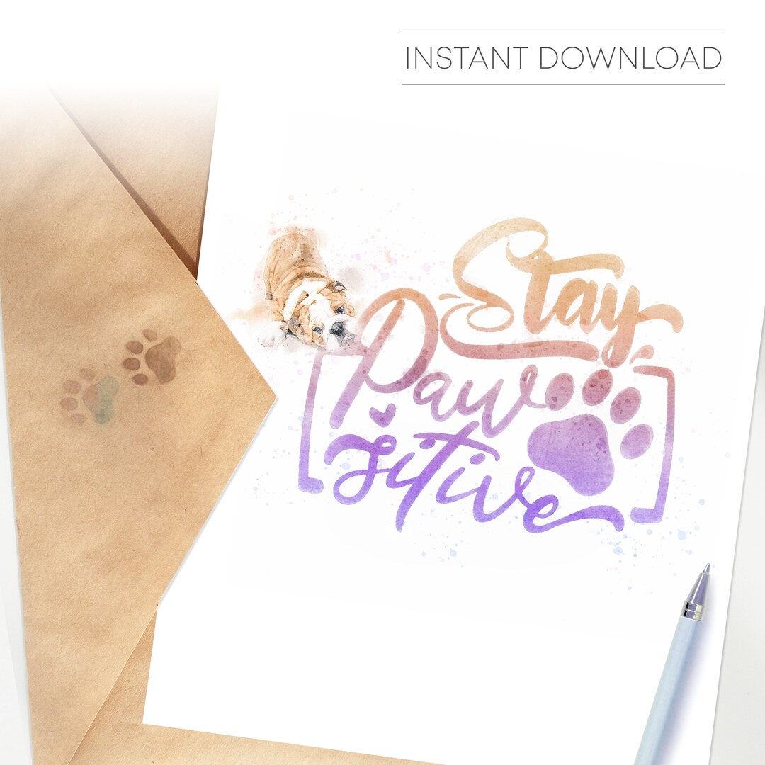 Stay Positive Card, Stay Pawsitive, Printable Sympathy Card, Thinking ...