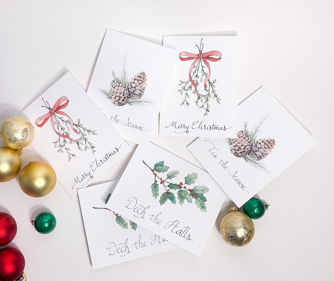 Set of Six Painted Christmas Cards / Greeting Card Set / Holiday Cards ...
