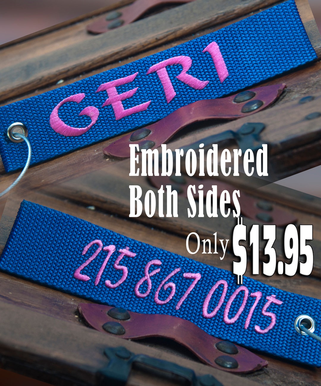 Personalized Embroidered Double Sided Luggage Tags / Bag Tags (text ...