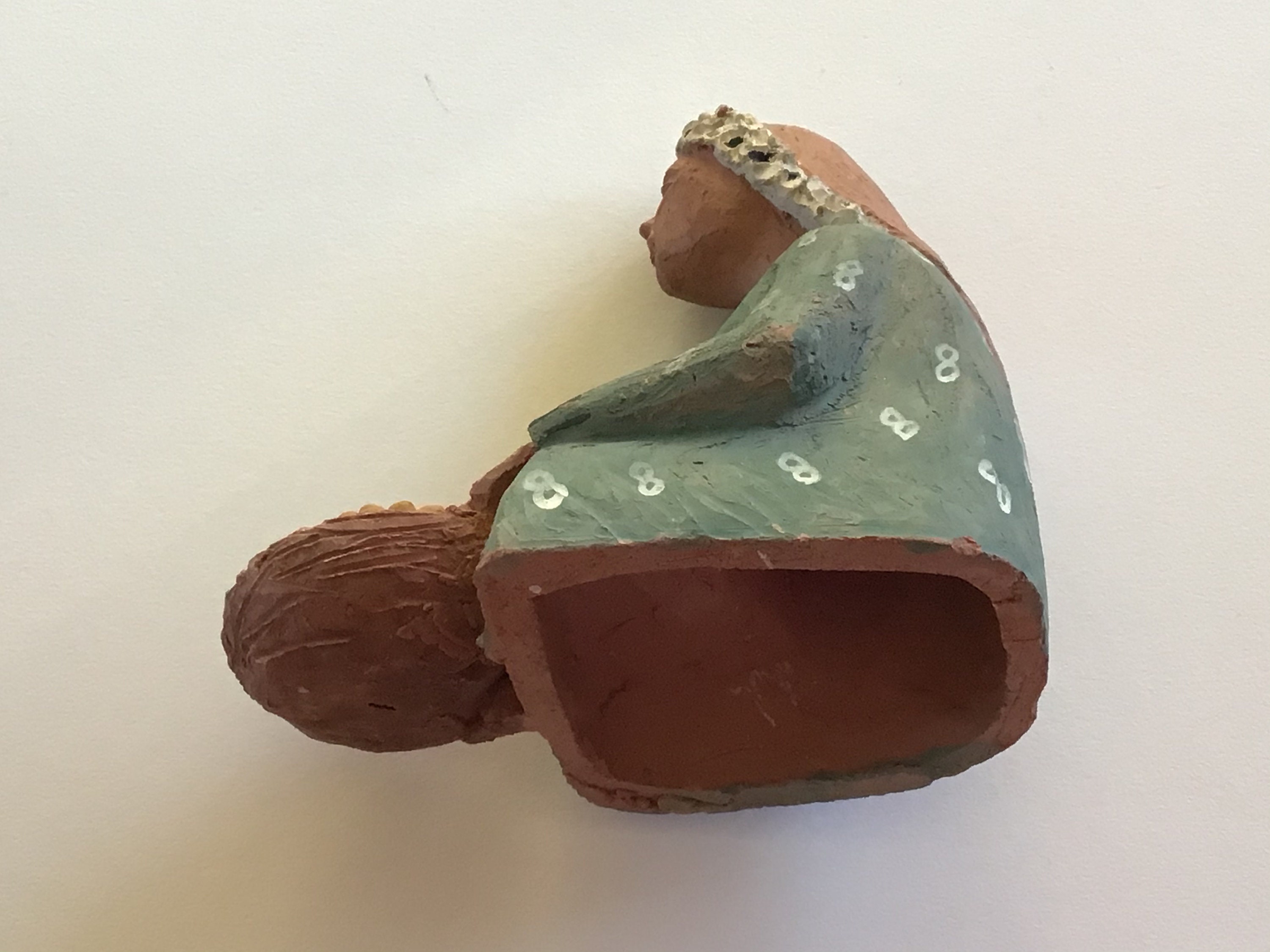 Vintage Handmade and Painted Red Clay Woman with Basket signed | Etsy