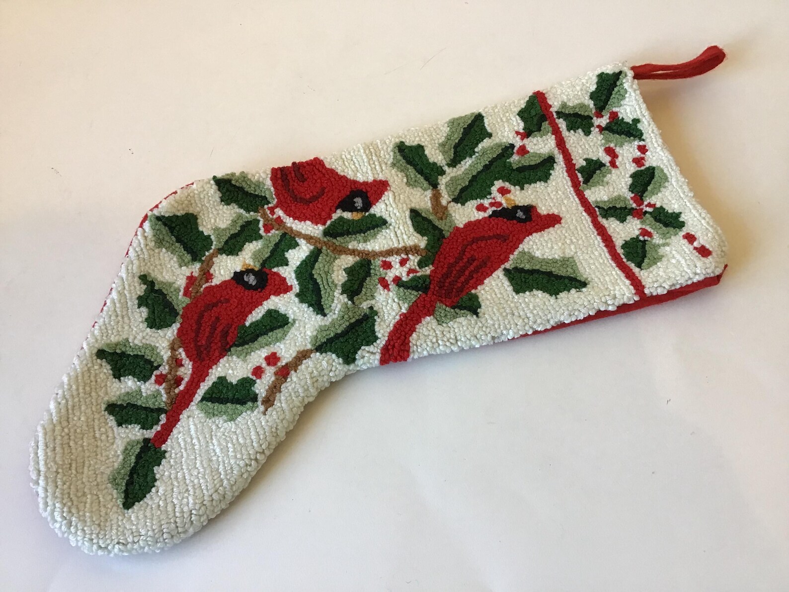 Three Red Cardinals and Christmas Holly Tufted Christmas Stocking - Etsy