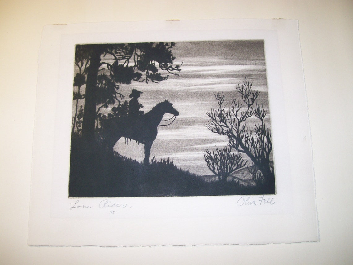 Olive Fell Western Artist Signed Etching Lone Rider 1975 with | Etsy