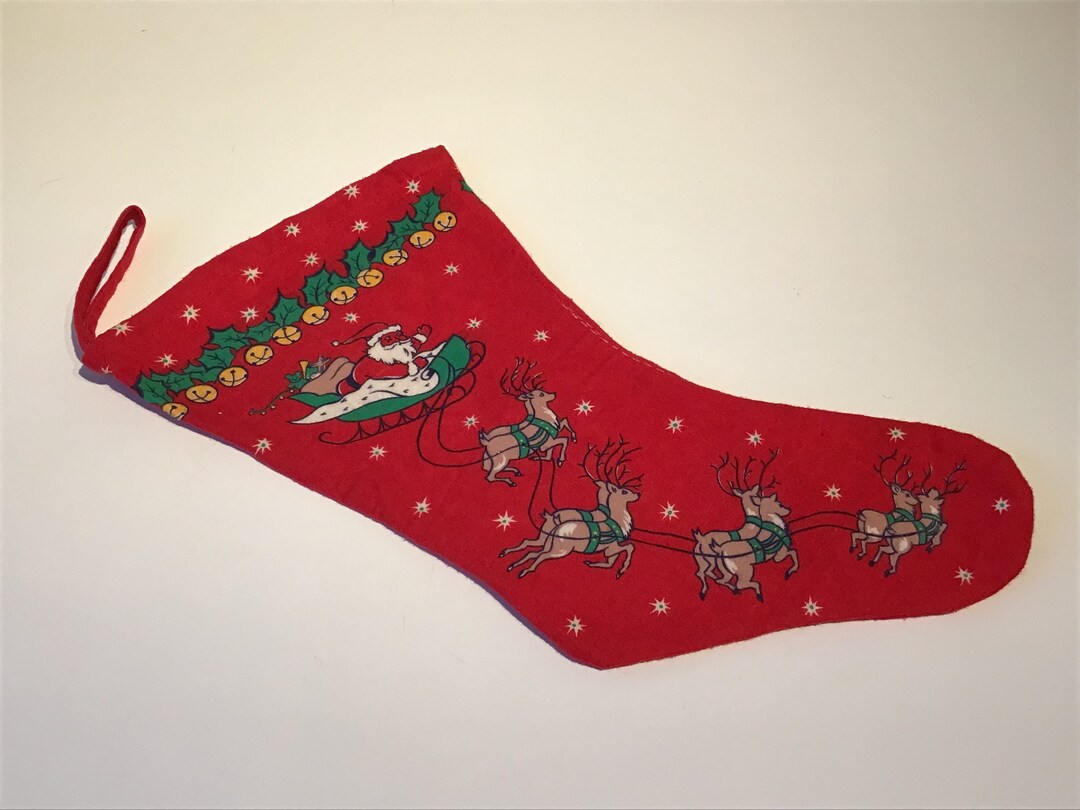 Vintage 1950s Flannel Double Sided Christmas Stocking Santa - Etsy