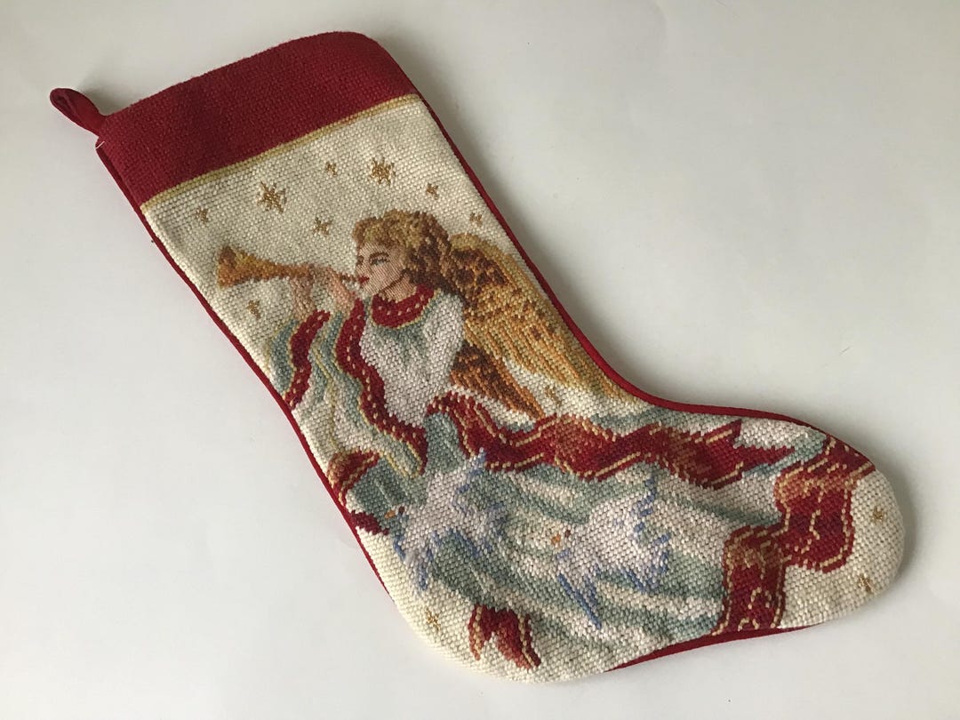 Vintage Needlepoint Christmas Stocking Angel With Horn by Imperial ...