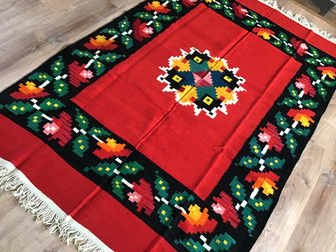 Vintage Red Wool Native American Rio Grande Blanket Weaving Textile Art ...
