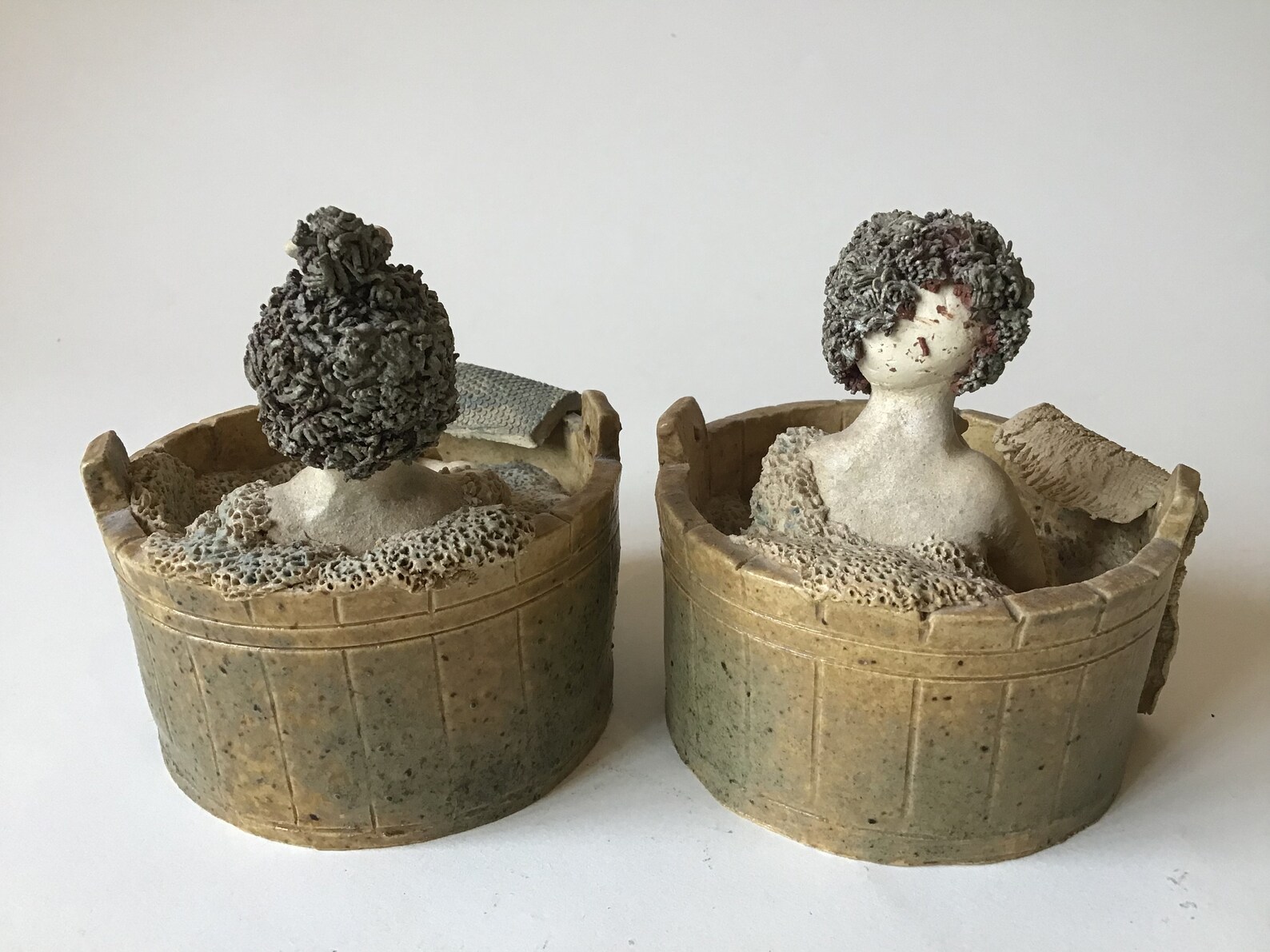 Vintage 1978 Studio Art Pottery Man and Woman in Bathtubs Figurines ...