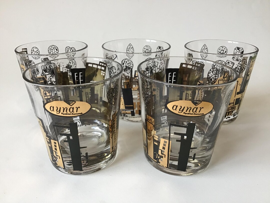 Vintage MCM Mid Century Kaynar Diamonds Advertisement Five Bar Glasses ...