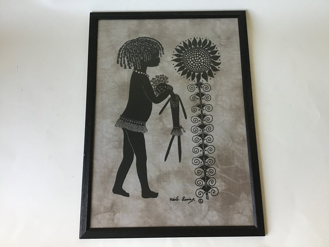 Vintage Heidi Lange African Girl With Doll and Sun Flower Batik Fabric ...
