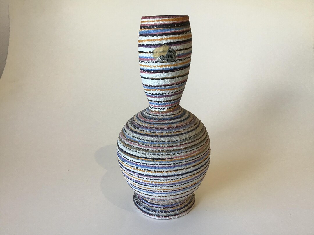 Vintage MCM Guildcraft Italy Art Pottery Striped Vase - Etsy