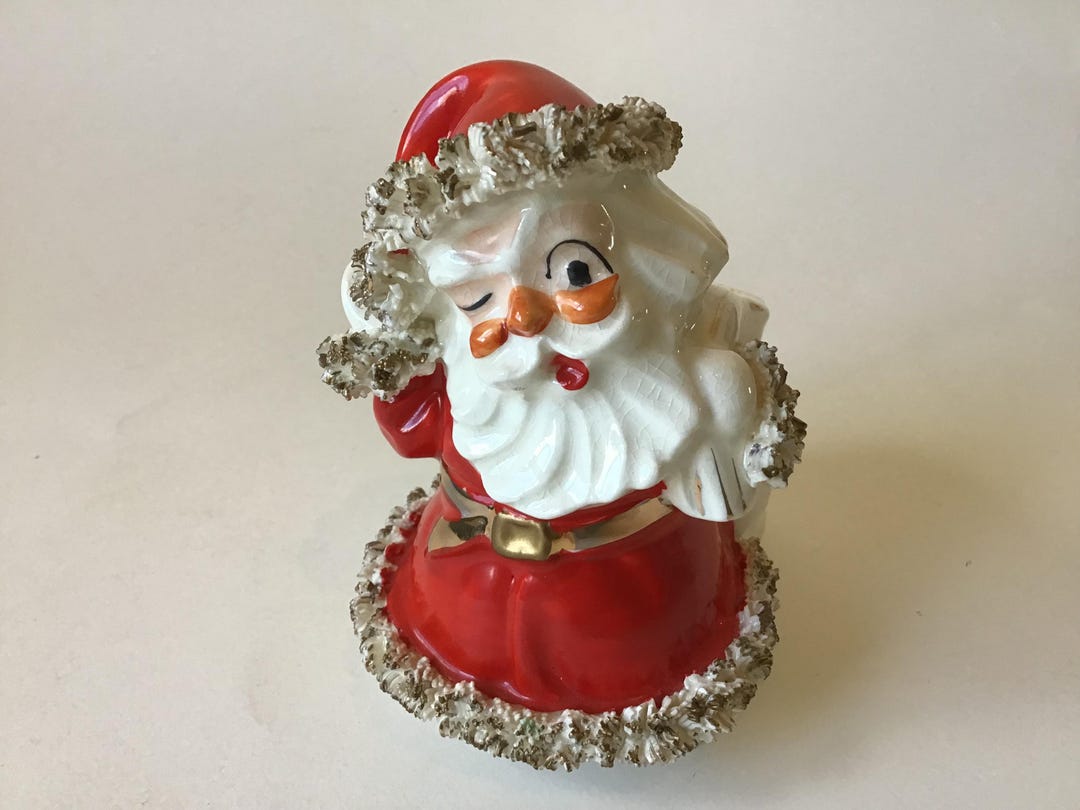 Vintage 1950’s Lefton Christmas Figurine Santa With Sack Planter Vase ...