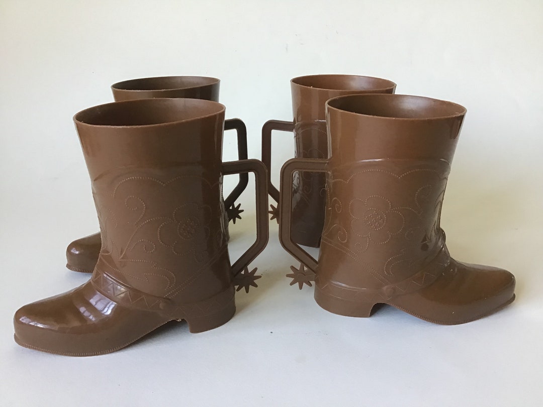 Vintage 1950s Brown Plastic Cowboy Boot Kids Drinking Cups Set of Four ...