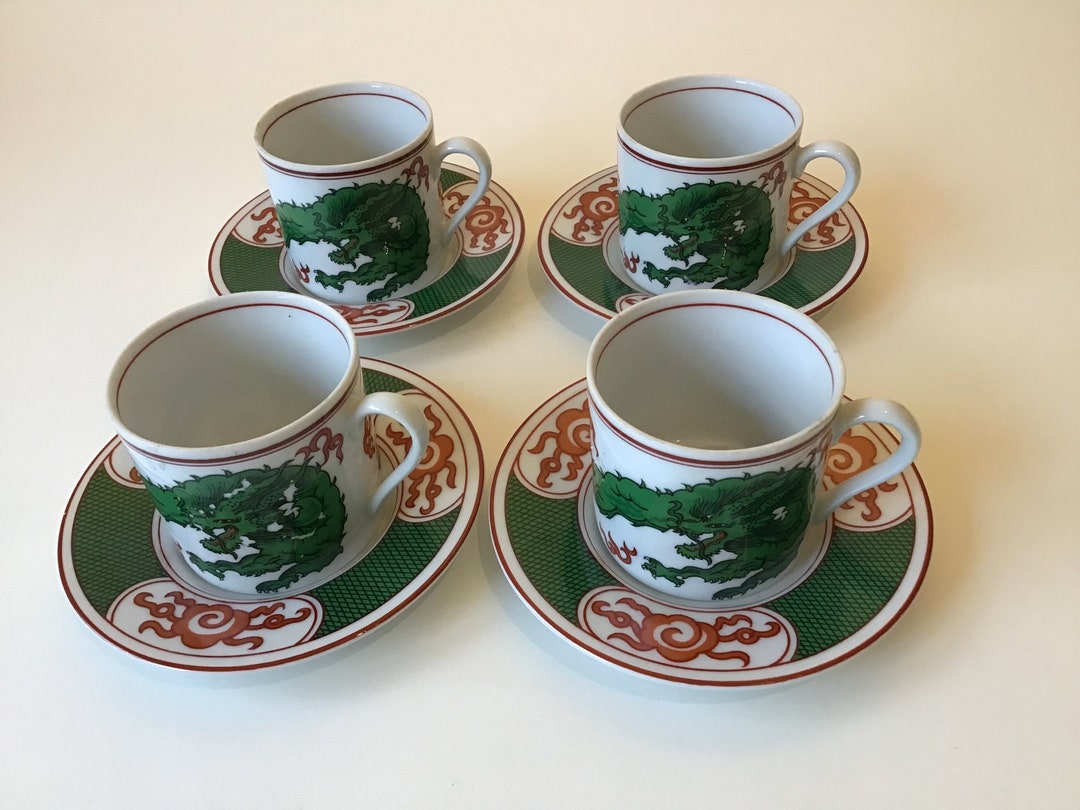Set of Four Vintage 1975 Fitz and Floyd Horchow Green Dragon Cups and ...