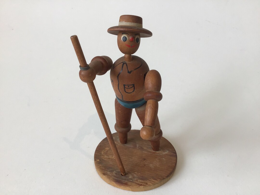 Vintage Wooden Figurine Man With Stick Jointed Movement - Etsy