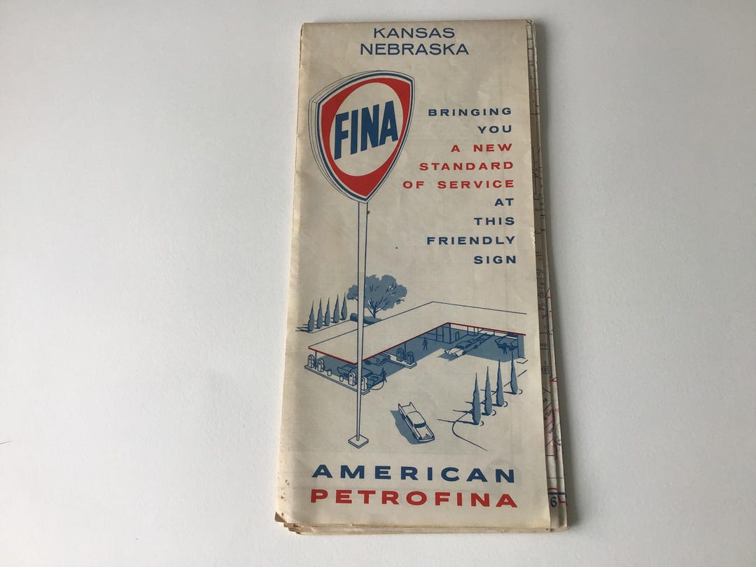 Vintage 1950’s Fina Petrofina Oil Gasoline Nebraska Kansas Info Road ...