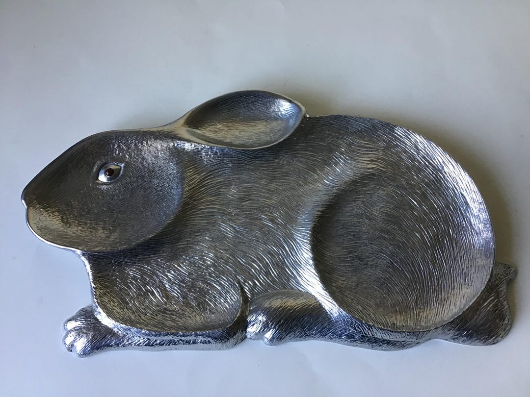 Vintage Arthur Court 1990 Large Bunny Rabbit Platter Tray Carnelian Eye ...
