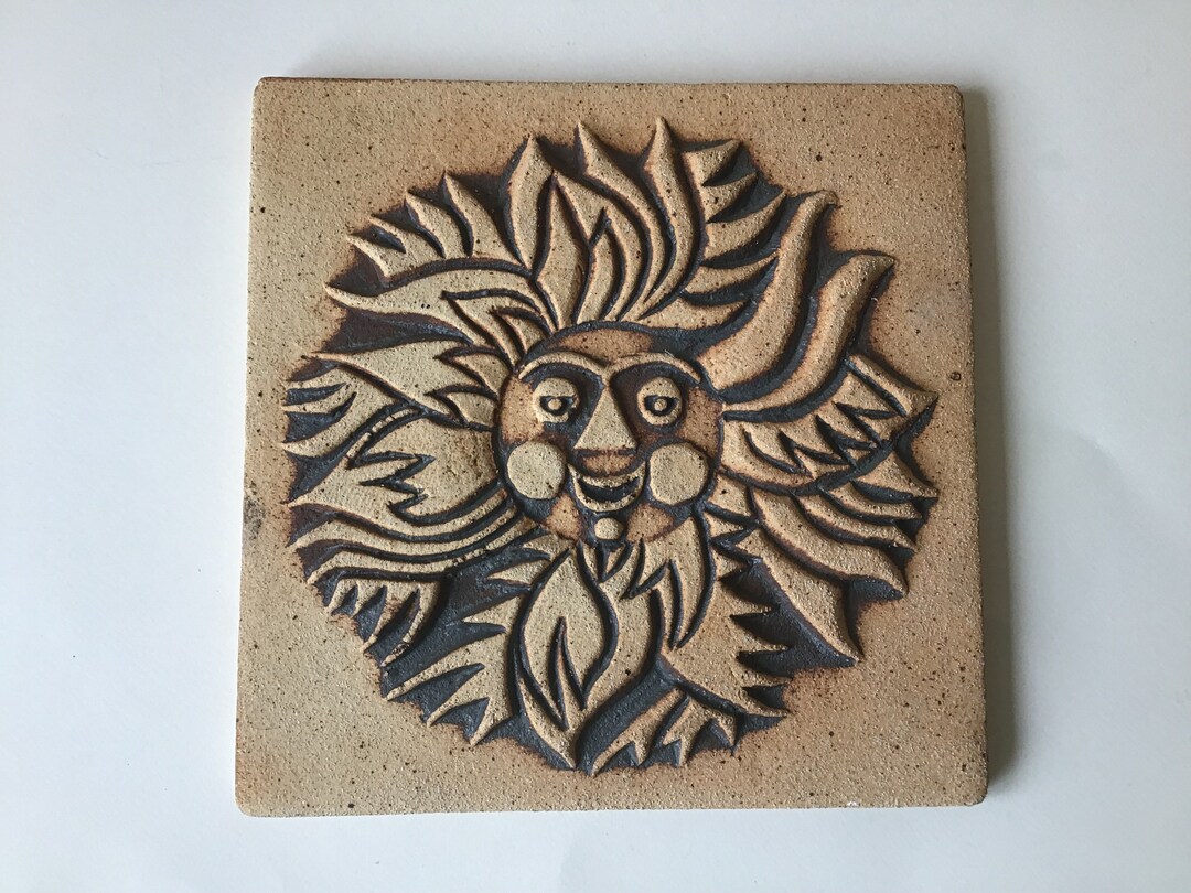 Vintage John Wenzel Clayworks Art Pottery Sun Face Tile Signed - Etsy