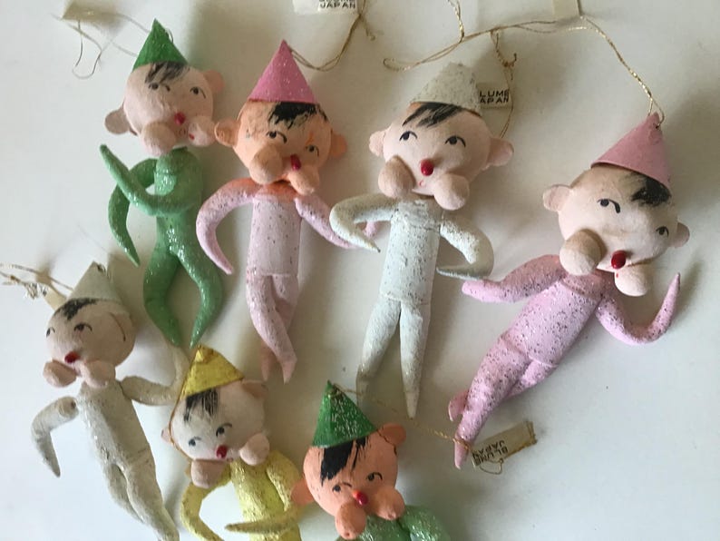 Vintage 1950’s Blume Japan Papier-mâché Christmas Pixie Elf Gnome Lot ...