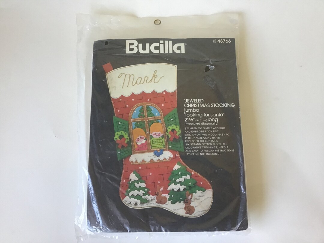 Vintage Bucilla Felt and Jewels Looking for Santa Christmas Stocking ...