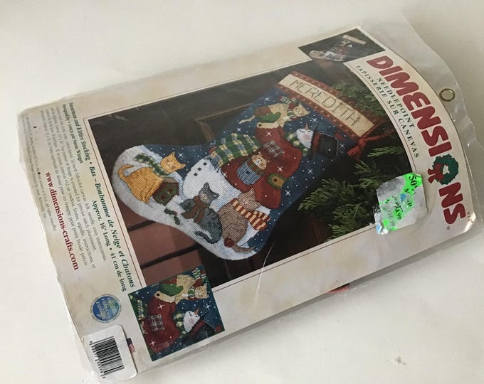 Vintage Dimensions Needlepoint Snowman and Kitties Christmas Stocking ...
