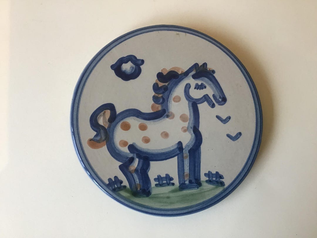 Vintage M.A. Hadley Pottery Round Tile Trivet Farm Country Horse - Etsy