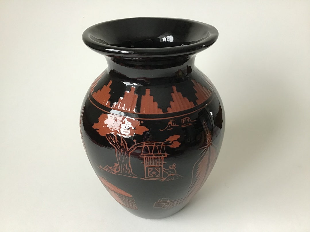 Vintage Navajo Dine Signed Art Pottery Vase Sgraffito Weaver Folk Art ...