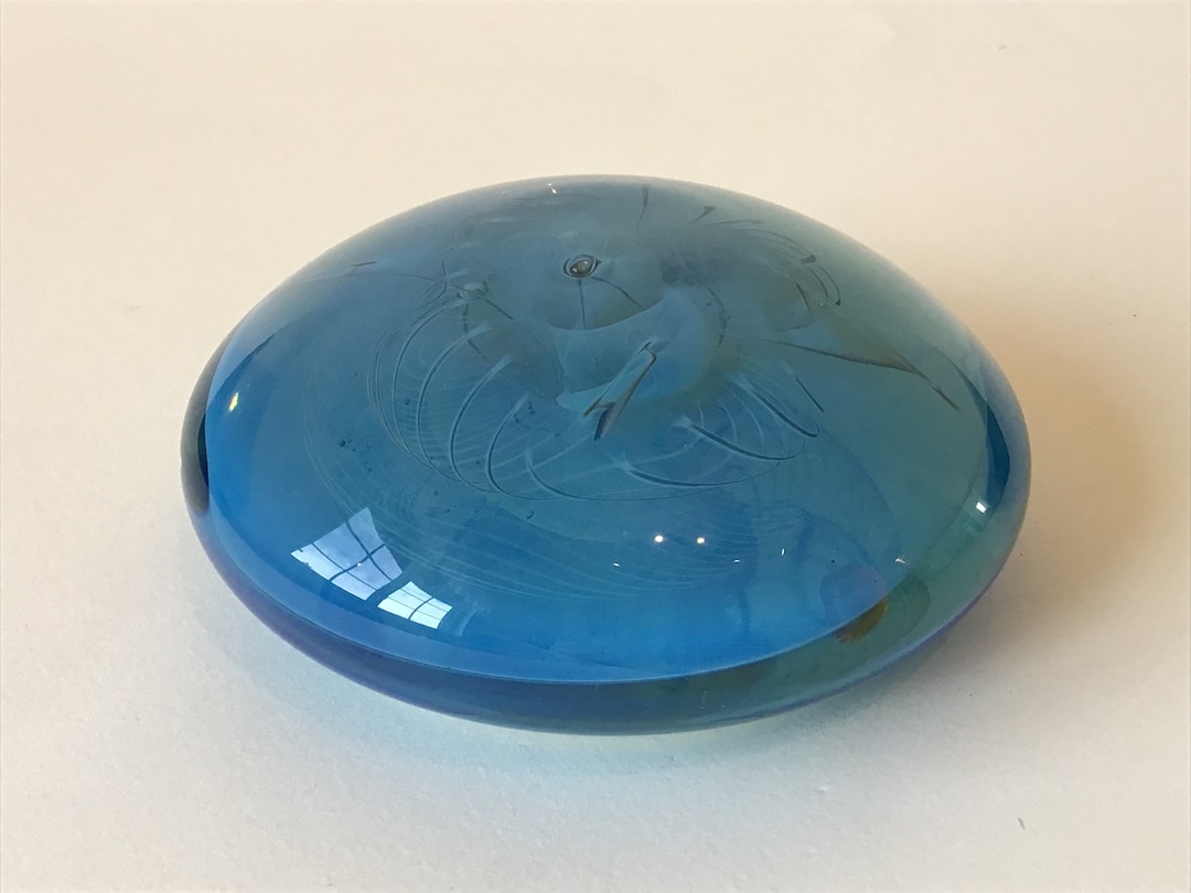 Vintage Bill Slade Art Glass Paperweight Signed Dated 1987 Aqua Blue - Etsy
