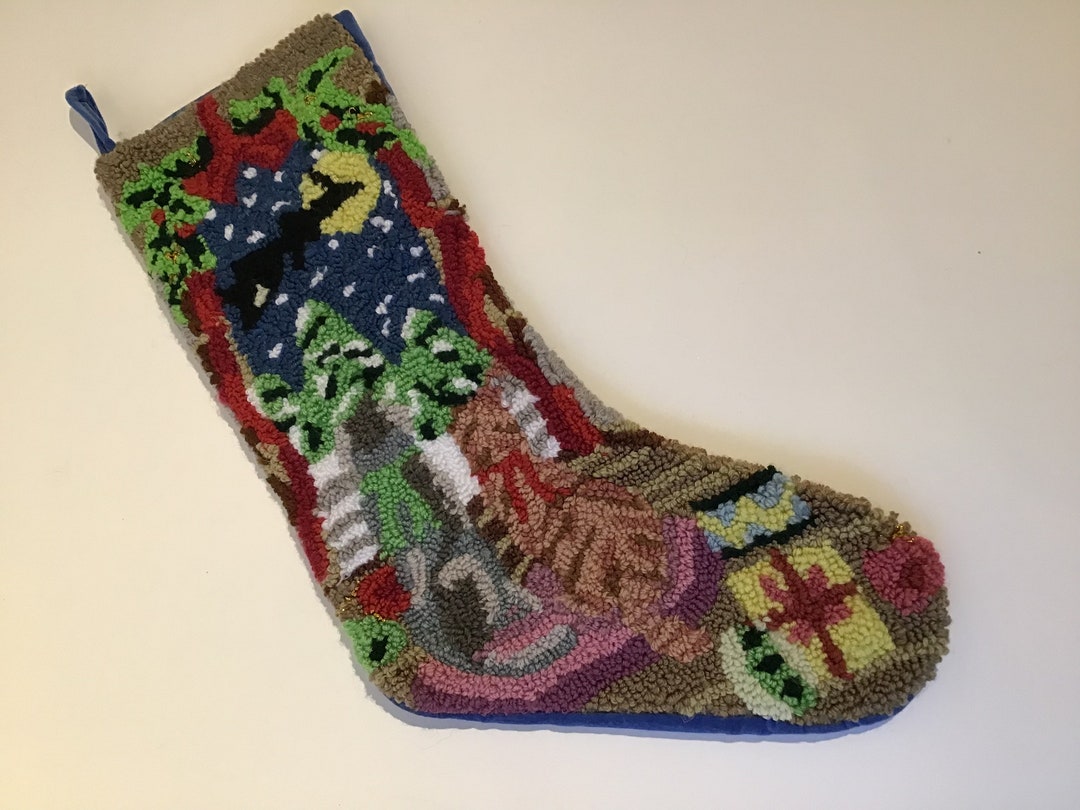 Jingles and Joy Latch Hook Christmas Stocking Cat and Dog by Window - Etsy