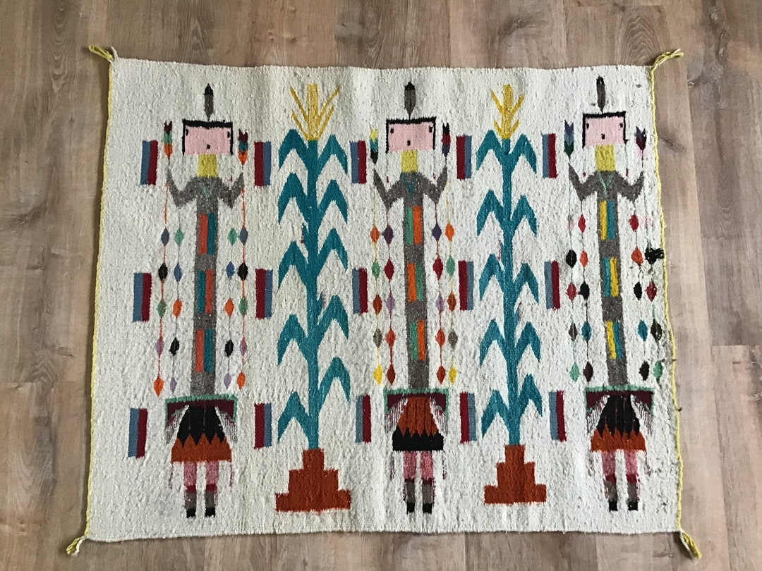 Vintage Navajo Yei Corn People Wool Rug Pictorial Weaving 33x40 - Etsy
