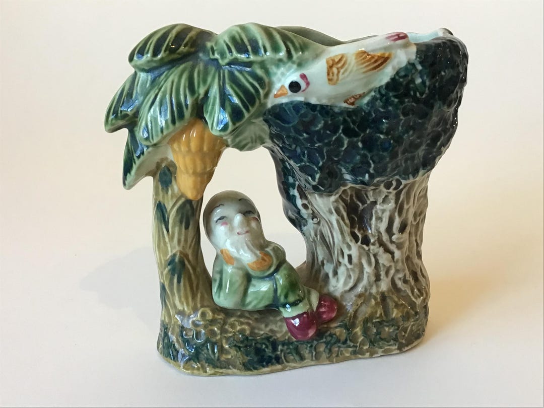 Vintage Japan Gnome Under a Tree With Bird Ceramic Planter Vase - Etsy