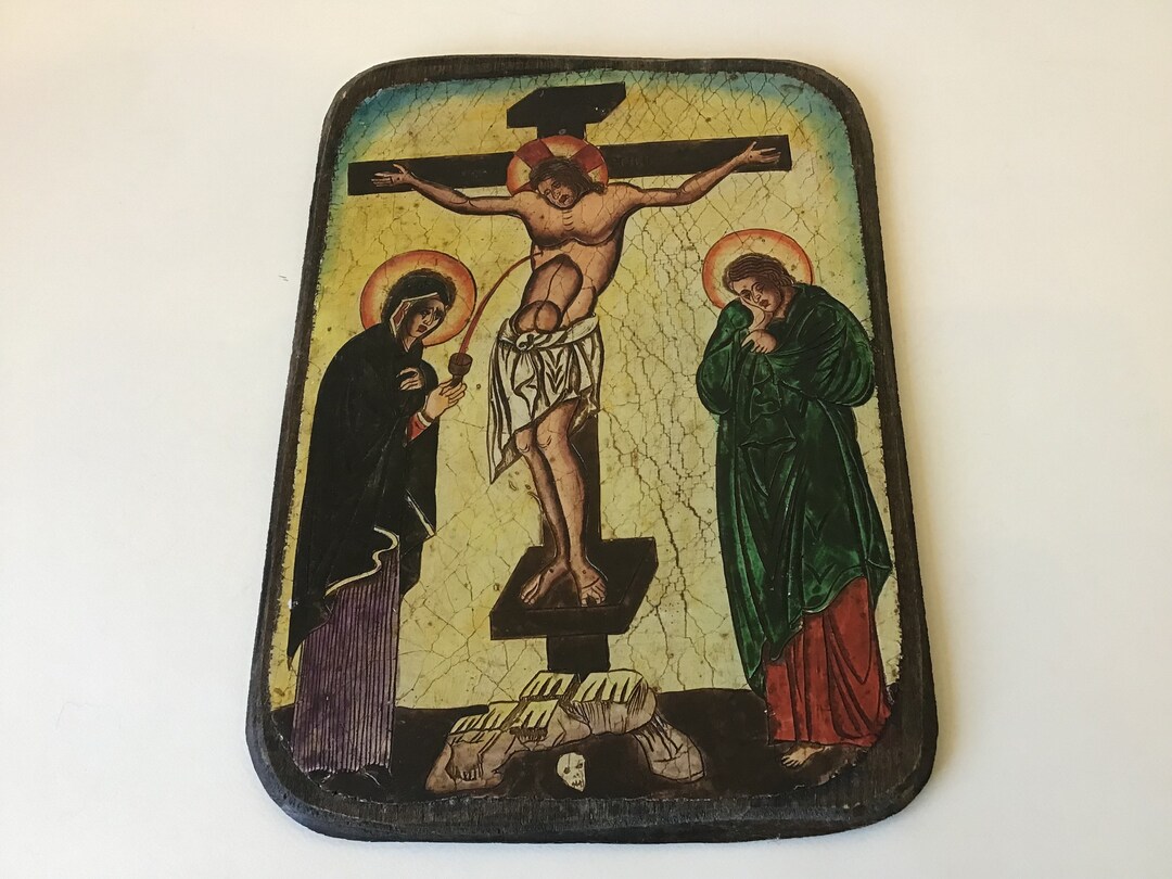 Vintage Bulgaria Plovdiv Carved Wood Painted Religious Icon Plaque ...