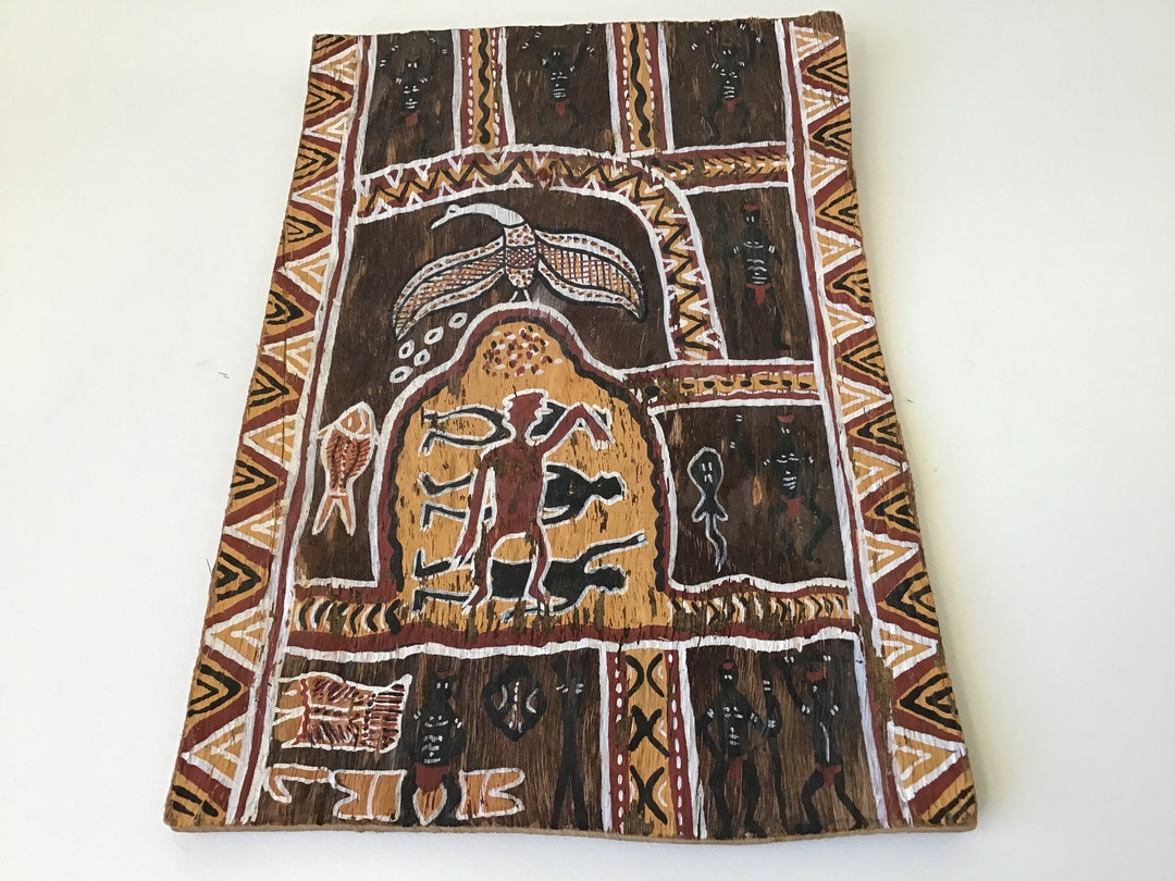 Vintage Aboriginal Indigenous Bark Wood Painting Art Figurative ...