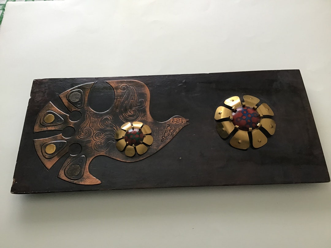 Vintage 1978 Cesar Vasquez Chile Brass Copper Enamel Bird and Flower ...