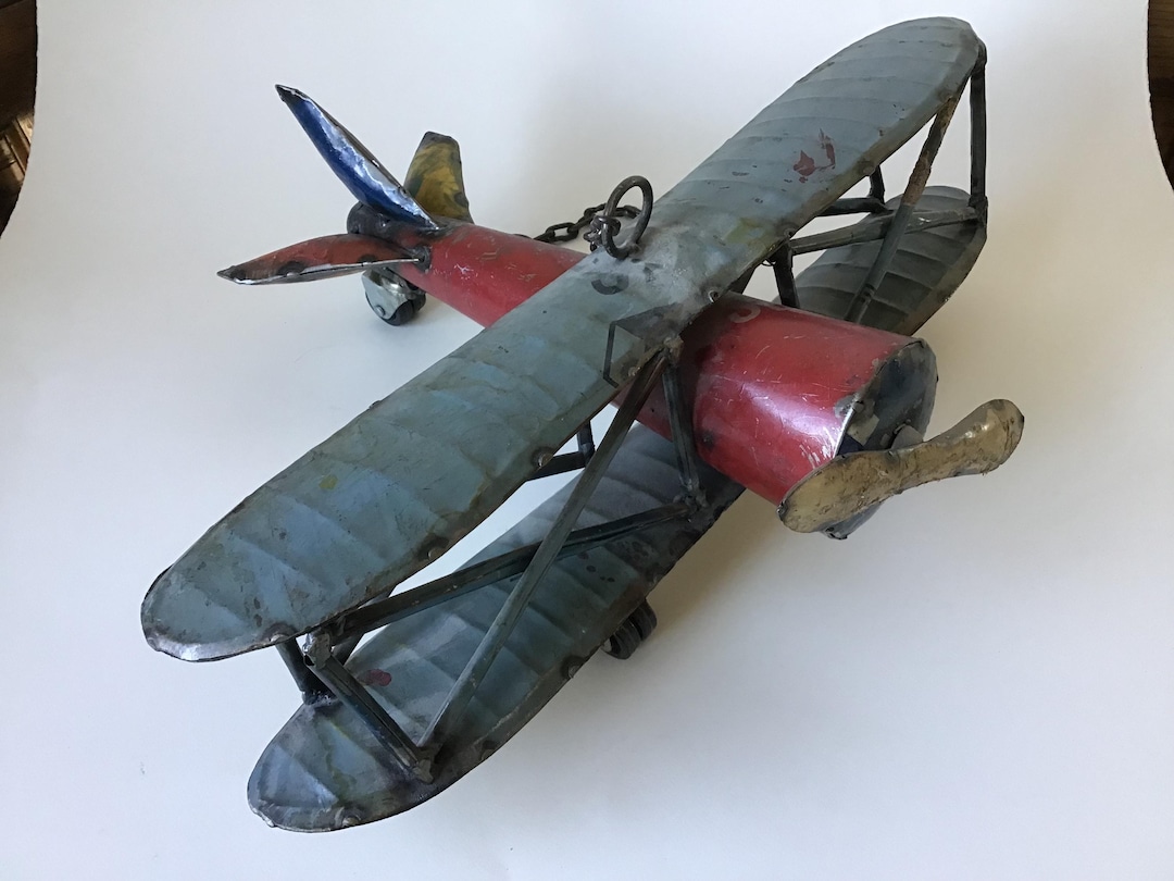 Vintage Welded Metal Airplane Sculpture Folk Primitive Outsider Art Oil ...