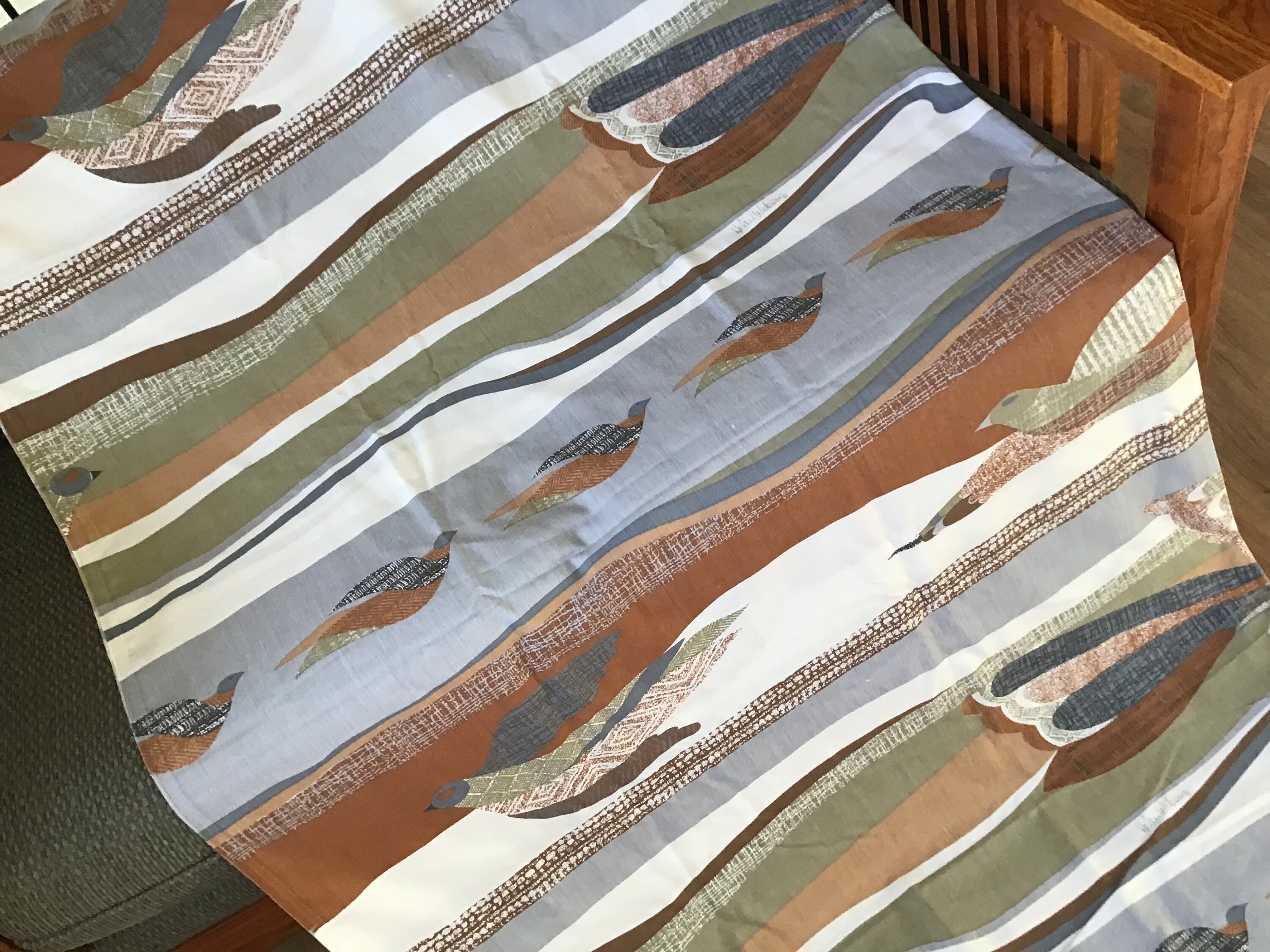 Vintage MCM Helen Webber Bird Birds Dove Full Flat and Fitted Bed ...