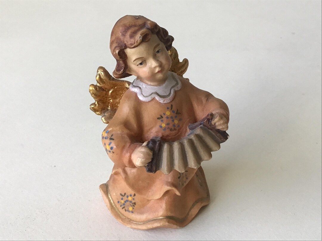 Vintage Dolfi Italy Hand Crafted Wooden Angel With Accordion Figurine ...