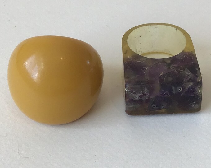 Two Vintage Bakelite Lucite Resin Rings Domed Bubble Ring Butterscotch ...