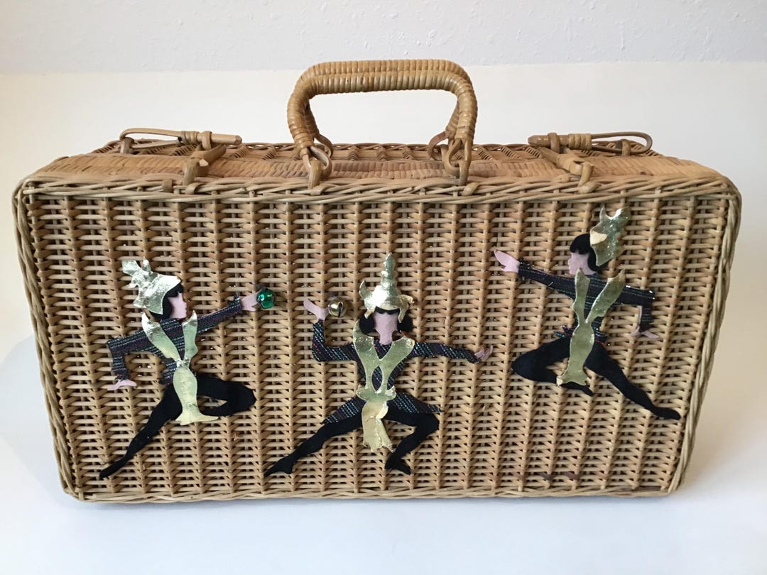 Vintage 1060’s Wicker Rattan Picnic Basket Briefcase Suitcase - Etsy