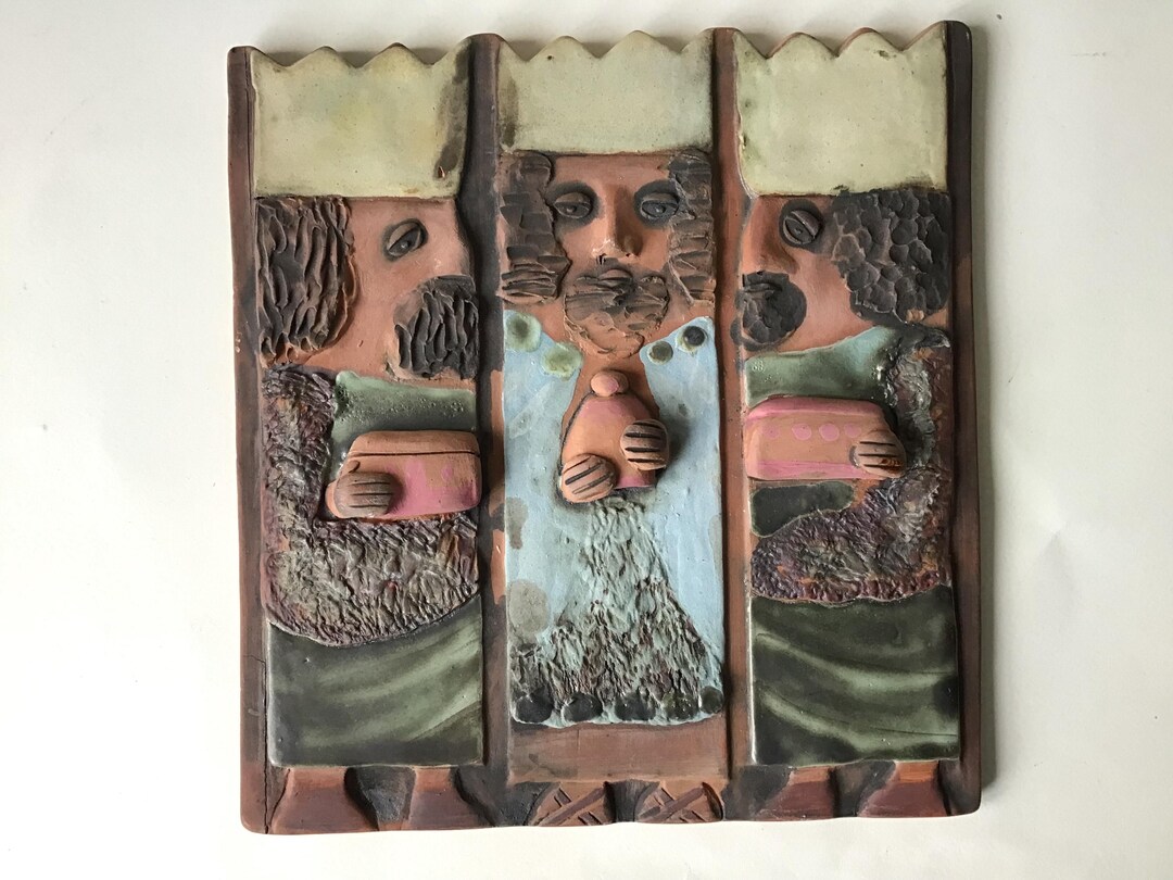 Vintage Mid Century Modern Art Tile Three Kings Nativity Signed - Etsy