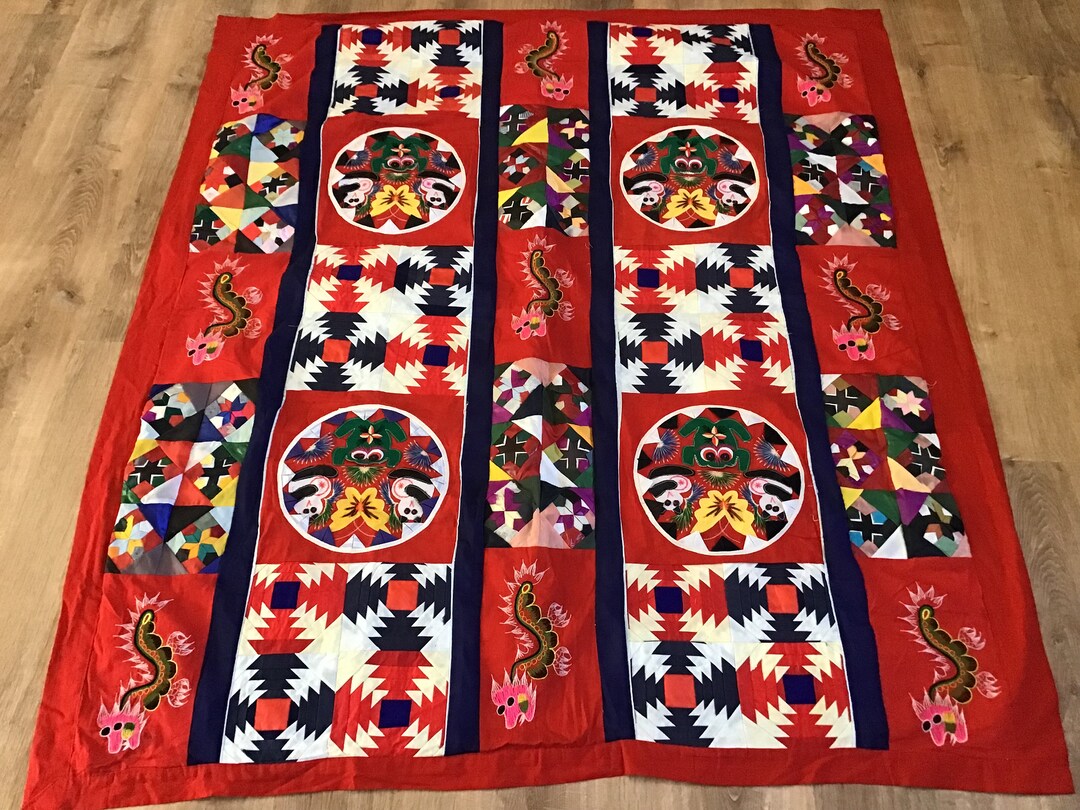 Vintage Chinese Bai Jia Bei Embroidered Patchwork Double Sided Quilt - Etsy