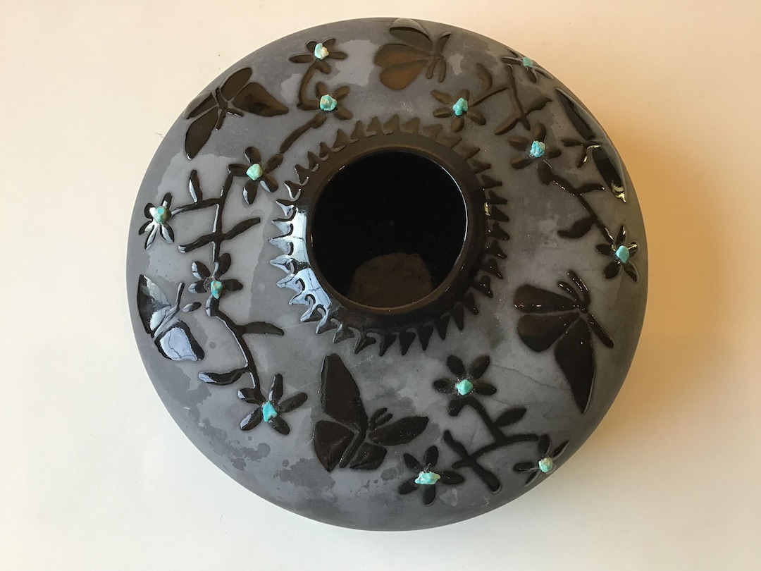 Maria Adelicia Native American Pueblo Black and Turquoise Art Pottery ...